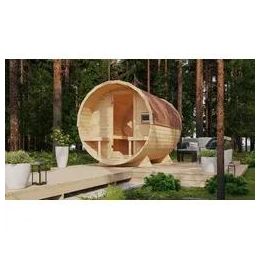 Fasssauna Karibu "naturbelassen", beige (naturbelassen), ohne Ofen, (ohne Ofen), Saunen, aus hochwertiger nordischer Fichte