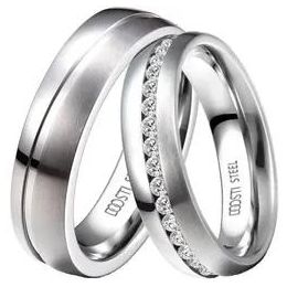 Trauring DOOSTI "Schmuck Geschenk Edelstahl Trauring Ehering Partnerring LIEBE" Gr. 58, silber (edelstahlfarben), Fingerringe, Damen, 58,mit Zirkonia, Edelstahl, 6mm, Trauring, wahlweise mit oder ohne Zirkonia