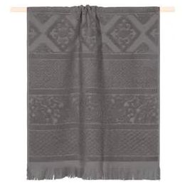 Handtuch Pad "HARLEM, 50x100 cm", schwarz (charcoal), B:50cm L:100cm, Frottee, Frottee, Handt&uuml;cher, Made in Europe, Ton in Ton gestreift, mit Ornamenten, mit Fransen