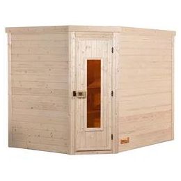 Sauna Weka "Massivholzsauna TURKU 3", beige (natur), Saunaofen, integrierte Steuerung, 9 kW, Saunen, Blockbohlen, isolierte Holztür