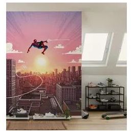 Kindertapete Komar "Marvel Spider-Man Swinging Through the Air", rosa, B:200m H:250m, Vlies, Tapeten