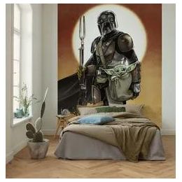 Kindertapete Komar "Star Wars The Mandalorian and Grogu", grau,orange, B:200m H:250m, Vlies, Tapeten