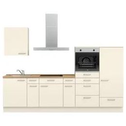 Küchenzeile Nobilia ""Touch I"", weiß (küche: weiß, korpus: magnolia matt, arbeitsplatte: eiche sierra nachbildung), B:300,3cm H:216,6cm T:60cm, Komplettküchen-Sets, vormontiert, Ausrichtung wählbar, Breite 300 cm, wahlw. mit E-Geräten