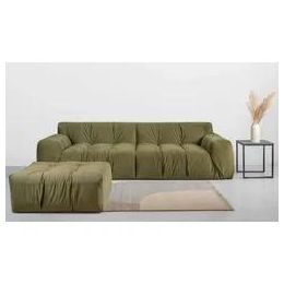 Polsterhocker Inosign "Calmara, weicher Lounge-Sitzkomfort", grün (khaki), B:105 H:42 T:105, 100% PES, Hocker, bodentief, Samt oder Chenille, mit Knopfsteppung