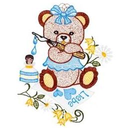 Fensterbild "Teddy" Gr. 1, blau (blau, braun, ecru), B:15cm H:20cm, Polyester, W. REUTER & SOHN - PLAUENER SPITZE, Fensterbilder, Made in Germany