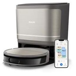 Philips Saugroboter "mit Wischfunktion XU9100/10, mit PowerCyclone Aqua Technologie", schwarz (metallic, schwarz), B:47,1cm H:49,4cm T:47,6cm, Saugroboter, 280 Min. Akkulaufzeit, D-ToF-Sensoren, Wischtuch-Hebesystem