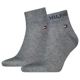 Kurzsocken Tommy Hilfiger "TH MEN QUARTER 2P HILFIGER TAB", Herren, Gr. 43-46, grau (mid grau melange), Baumwollmischung, normal, Socken, Logo-Flag und Schriftzug