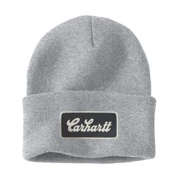 Carhartt M&uuml;tze "Knit Cuffed Script Patch Beanie" in Grau | Gr.: onesize