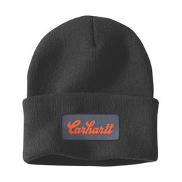 Carhartt M&uuml;tze "Knit Cuffed Script Patch Beanie" in Schwarz | Gr.: onesize