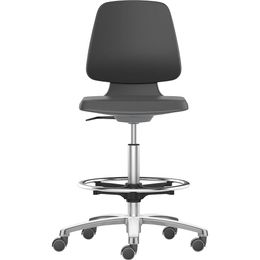 bimos Arbeitsdrehstuhl LABSIT, Hochstuhl mit Sitz-Stopp-Rollen und Fu&szlig;ring, Sitz mit Kunstlederbezug, anthrazit