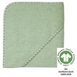 Wörner Kapuzenhandtuch WÖRNER "at home helloliv Kapuzenbadetuch 80/80", grün (helloliv), B:80cm L:80cm, Frottee, Frottier, Handtücher, Biobaumwolle, Strick-Optik