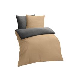 Traumschlaf Bettw&auml;sche Melangebiber in beige-anthrazit | Gr.: 135 x 200 + 80 x 80 cm