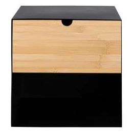 Nachttisch Actona GROUP "Joliet", schwarz (schwarz, natur), B:30cm H:30cm T:25cm, Tische, Nachtschrank, Nachtkommode, für Wandmontage, Schublade, Schwarz/Bambus