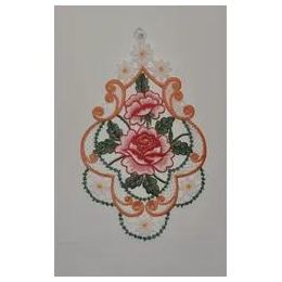 Fensterbild Stickereien Plauen "Rosen" Gr. 1, bunt, B:20cm H:32cm, Textil, Fensterbilder