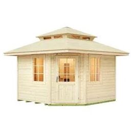 Saunahaus Weka "Kurikka", beige (natur), Saunaofen, integrierte Steuerung, 9 kW, Saunen, mit Blockbohlen und Massivholz-Zeltdach