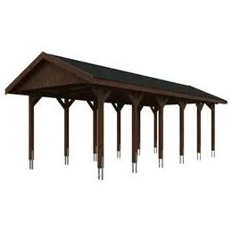 Skan Holz Einzelcarport SKANHOLZ "Wallgau", braun (nussbaum), B/H/T: 380cm x 215cm x 900cm, Carports, mit schwarzen Dachschindeln