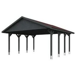 Skan Holz Doppelcarport SKANHOLZ "Wallgau", grau (schiefergrau), B/H/T: 620cm x 215cm x 600cm, Carports, mit roten Dachschindeln