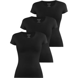 Janice 3 x Damen T-Shirt Nysa in Schwarz | Gr.: XL/XXL