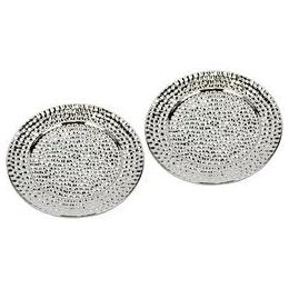 Dekotablett I.GE.A. "Keramik-Schale rund", silber, B:16cm H:2cm, Keramik, Dekoschalen, 2er Set Dekoschale silber Tablett Weihnachtsdeko Deko Advents-Tablett