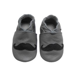 Bemesu Graue Baby-Leder-Laufschuhe, komfortabel mit rutschfester Sohle - Bartmuster | Gr.: 23/24