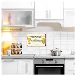 Metallbild queence "Bier Spruch Stahlschild Blechschild", gelb (farbe bild(er): gelb), B:20cm H:30cm T:0,2cm, Blech, Metall, Bilder, 20x30x0,2cm - mit 4 Lochbohrung