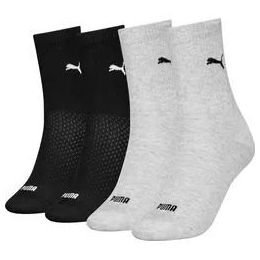 Socken Puma "Puma WOMEN SOCK 4P ECOM", Damen, Gr. 39-42, schwarz (grau melange, schwarz), Materialmix, meliert, unifarben, Socken, mit unterstützender Fußgewölbestruktur