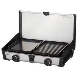 Gaskocher Enders "Ryda 2Z GP", schwarz (silberfarben, schwarz), B:32cm H:9,5cm L:52cm, Edelstahl, Kunststoff, Gaskocher, Campingkocher mit 2 leistungsstarken Brennern