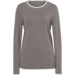 Heine Damen Feinstrickpullover mit Kontrastblende grau Größe 48