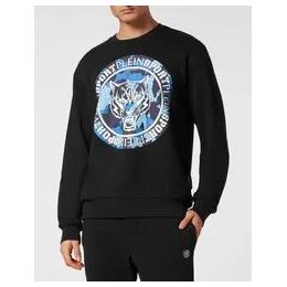 Sweatshirt Plein Sport "Carbon Tiger", Herren, Gr. 3XL, schwarz (0207, schwarz, lightblau), Obermaterial: 88% Baumwolle, 12% Polyester, Sweatshirts