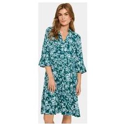 Blusenkleid SAINT TROPEZ "EdaSZ Dress", Damen, Gr. L, N-Gr, june bug blau garden flower, Web, Obermaterial: 100% Viskose, geblümt, modisch, V-Ausschnitt, 3/4-Ärmel, Kleider, mit Volant und 3/4 Ärmel