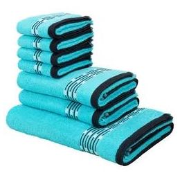 Handtuch Set my home "Jonnie", blau (türkis), 7, Walkfrottee, Obermaterial: 100% Baumwolle, Handtuch-Sets, Handtücher aus 100% Baumwolle, Handtuchset mit gemusterter Bordüre