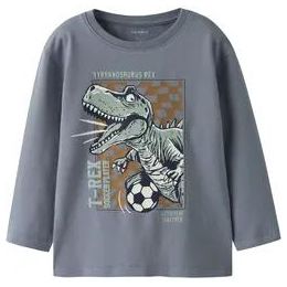 T-Shirt name it "NMMNIKO LS NREG TOP BOX", Jungen, Gr. 104, blau (tradewinds), Jersey, Obermaterial: 95% Baumwolle, 5% Elasthan, bedruckt, casual, normal, Rundhals, Langarm, Shirts