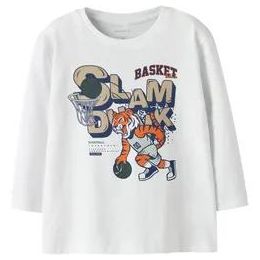 T-Shirt name it "NMMLINCOM LS NREG TOP BOX", Jungen, Gr. 104, weiß (hellweiß), Jersey, Obermaterial: 95% Baumwolle, 5% Elasthan, bedruckt, Casual, normal, Rundhals, Shirts