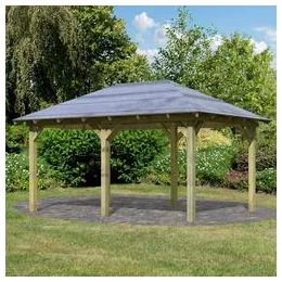 Pavillon Karibu "Mailand", grau, B/H/T: 345cm x 296cm x 485cm, Pavillons, BxT: 345x485 cm