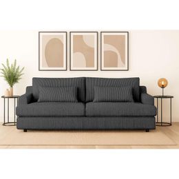 Home Affaire Big-Sofa »Evelle 3 Sitzer Maxi« 237 cm, tiefe Sitzfläche, Lounge-Sitzkomfort, Struktur, Breitcord dark grey