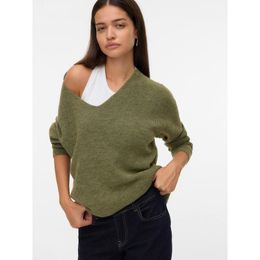 V&eacute;ro Moda VERO MODA V-Ausschnitt-Pullover &raquo;VMCREWLEFILE LS V-NECK BLOUSE NOOS&laquo; Capulet Olive Detail:MELANGE M M V-Pullover von Vero Moda