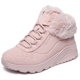 Winterboots Skechers "UNO LITE", Mädchen, Gr. 34, rosa (hellrosa), Lederimitat, Fellimitat, animal-print, Schuhe, Schnürboots mit Reißverschluss, Größenschablone zum Download