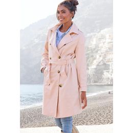 Trenchcoat Lascana, Damen, Gr. 44, puderrosa, Web, Obermaterial: 85% Polyester, 15% Baumwolle. Futter: 100% Polyester, unifarben, figurumspielend knielang, V-Ausschnitt, verstellbar, M&auml;ntel, mit Passe, pflegeleichter Materialmix