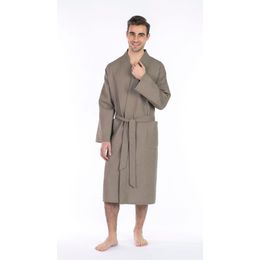 Unisex-Bademantel Framsohn FROTTIER "leger geschnitten, hergestellt in Österreich" Gr. S, grau (taupe), L:120cm, Waffelpiqué, Hausmäntel, Unisex Waffelpiqué