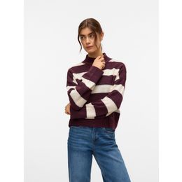 V&eacute;ro Moda Strickpullover VERO MODA "VMINEZ LS HIGHNECK SHORT PULLOVER BOO", Damen, Gr. M, winetasting detail:with birch, Strick, Obermaterial: 58% Polyester, 38% Polyacryl, 4% Elasthan, gemustert, regular fit, Rippstrickb&uuml;ndchen, Pullover Strickpullover