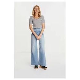 Rundhalsshirt RICHROYAL, Damen, Gr. S, blau (midnight blau), Single Jersey, Obermaterial: 95% Baumwolle, 5% Elasthan, geringelt, Feminin, tiefer Rundhals, Shirts, geringelt, tiefer Rundhals, Rippstruktur