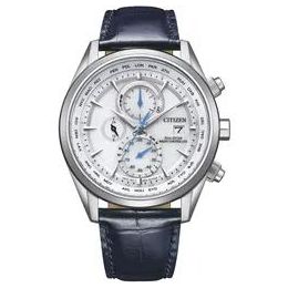 Funk-Multifunktionsuhr Citizen, blau, Armbanduhren, Herren, Armbanduhr, Herrenuhr, Solar, Lederarmband, Saphirglas, Datum