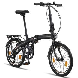 Licorne Bike Phoenix 2D, 20 Zoll Aluminium-Faltrad-Klapprad, Scheibenbremse, Discbremse, V-Bremse Faltfahrrad-Herren-Damen, 7 Gang Kettenschaltung - Folding City Bike, Alu-Rahmen, StVZO, Vorderlampe, Hinterlampe Farbe:Schwarz-Gold;Stil:V-Bremse