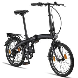 Licorne Bike Phoenix 2D, 20 Zoll Aluminium-Faltrad-Klapprad, Scheibenbremse, Discbremse, V-Bremse Faltfahrrad-Herren-Damen, 7 Gang Kettenschaltung - Folding City Bike, Alu-Rahmen, StVZO, Vorderlampe, Hinterlampe Farbe:Schwarz;Stil:V-Bremse