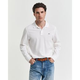 Poloshirt Gant "REG SHIELD LS PIQUE RUGGER", Herren, Gr. L, wei&szlig;, Jersey, Obermaterial: 100% Baumwolle, unifarben, regular fit h&uuml;ftlang, hoch geschlossener Ausschnitt, Rippb&uuml;ndchen, Shirts Poloshirt, mit Logotickerei auf der Brust