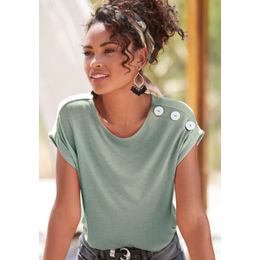 Buffalo Damen Kurzarmshirt, Gr&uuml;n, Gr. 36/38, T-Shirts, Material: Viskose