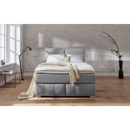Boxspringbett Home Affaire "Wehma", grau, B:150cm L:233cm, Struktur fein (100% Polyester), Komplettbetten, Boxspringbett, inkl. Topper in 3 verschiedenen Matratzen, auch in Samtstoff
