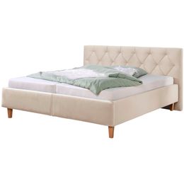 Polsterbett Home Affaire "Sunley 100", beige (beige, natur), B:183cm, Struktur (100% Polyester);Strukturstoff (100% Polyester), Betten, Kreuzsteppung, Kopfteilhöhe 102 cm, ohne oder mit Matratze/Lattenrost