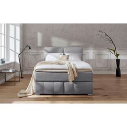 Boxspringbett Home Affaire "Wehma", grau, B:150cm L:213cm, Struktur fein (100% Polyester), Komplettbetten, Boxspringbett, inkl. Topper in 3 verschiedenen Matratzen, auch in Samtstoff