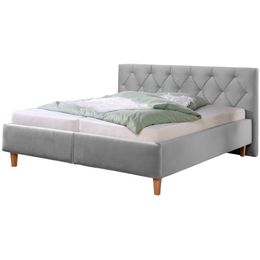 Polsterbett Home Affaire "Sunley 100", silber, B:203cm, Struktur (100% Polyester), Strukturstoff (100% Polyester), Betten, Kreuzsteppung, Kopfteilhöhe 102 cm, ohne oder mit Matratze/Lattenrost
